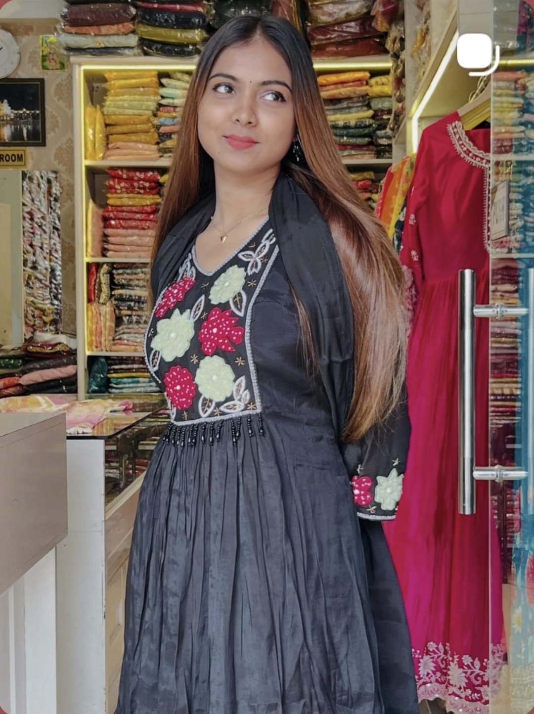 Elegant Black Embroidered Anarkali Kurti Set – Nakshatra Ethnic Store